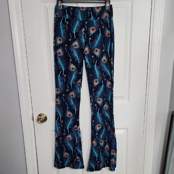 Leggings Depot | Pants & Jumpsuits | Peacock Feather Print Flare Pants ...
